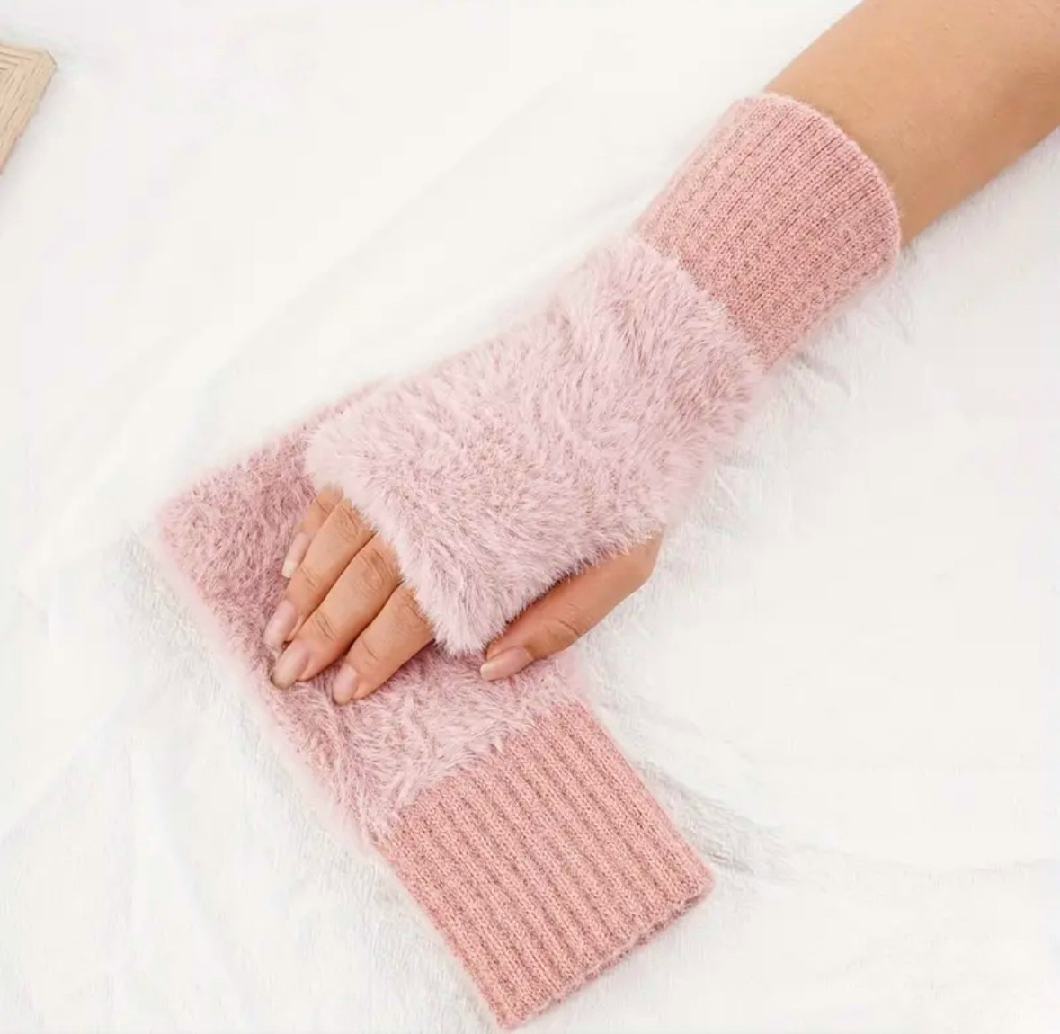 Рукавиці Мітенки без пальців хутряні "Плюшеві", WUKE One size Рожевий ...