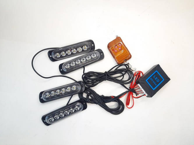 Стробоскоп під решітку 4шт 6LED I-BS-1-4-6LED-W з пультом 12-24V ...