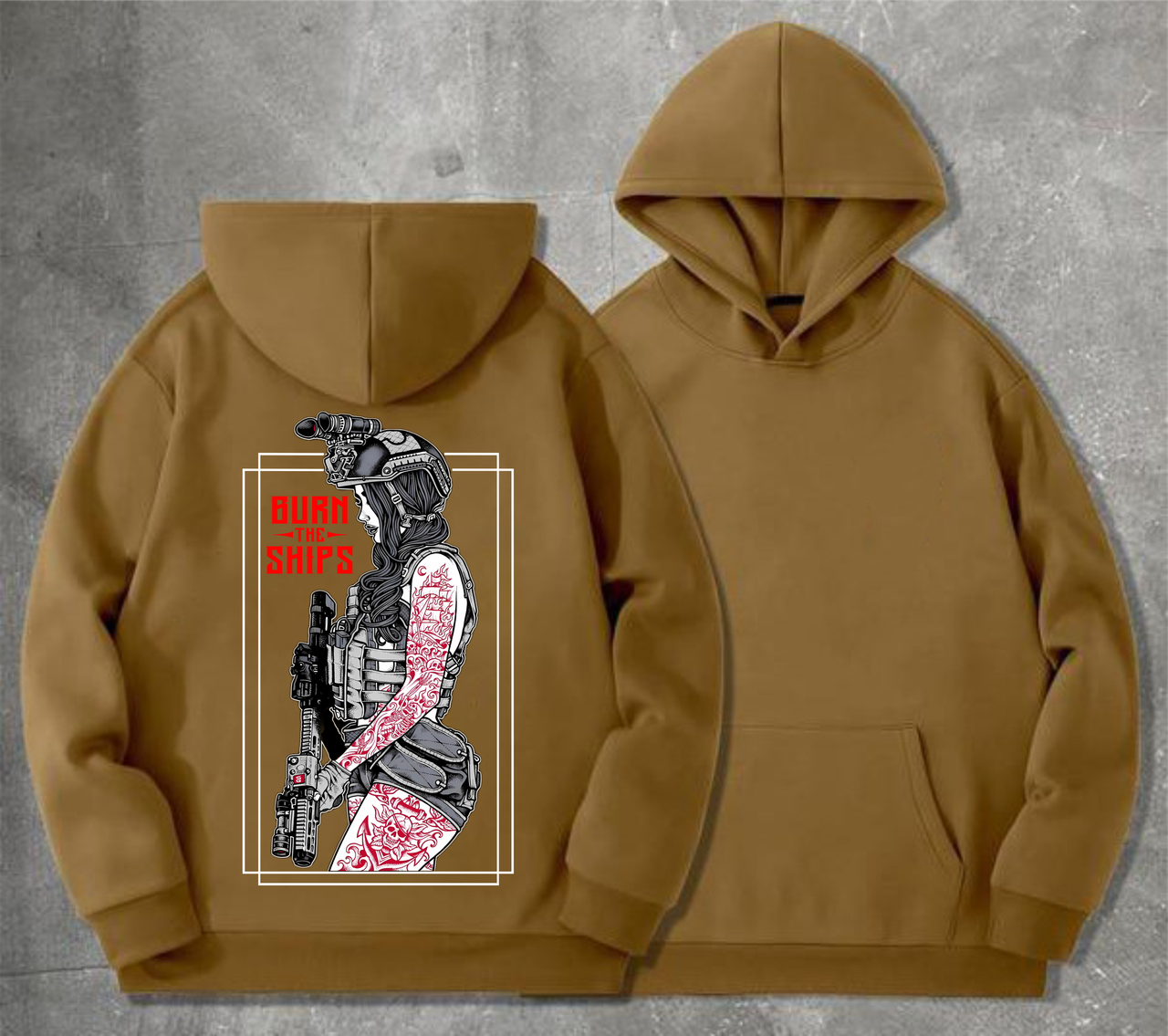 Мужское теплое худи с принтом Сжечь корабли сансет девушка / Burn the ...
