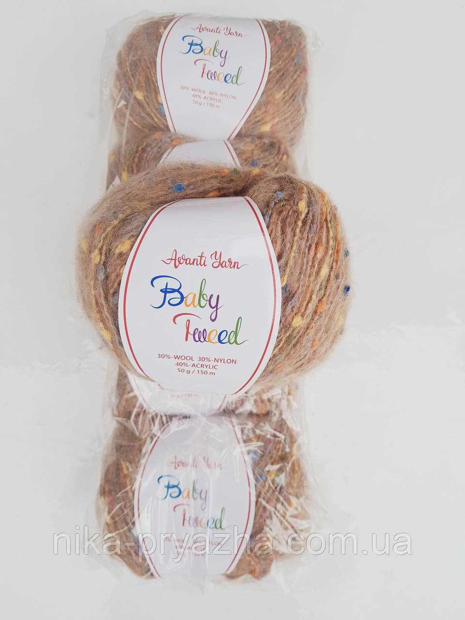 Моточна пряжа Бебі Твід Китай Avanti Yarn Аванті Ярн 30 Вовна 30 Нейлон 40 Акрил 150м 50гр