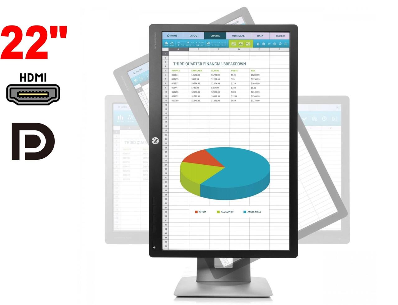 Монитор HP EliteDisplay E222 / 22" (1920x1080) IPS / 1x HDMI, 1x DP, 1x VGA, 2x USB 2.0, 1x USB ...