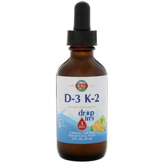 Комплекс Витамин D3+K2 KAL Vitamin D-3 K-2 Drop Ins, 2 fl oz 59 ml ...