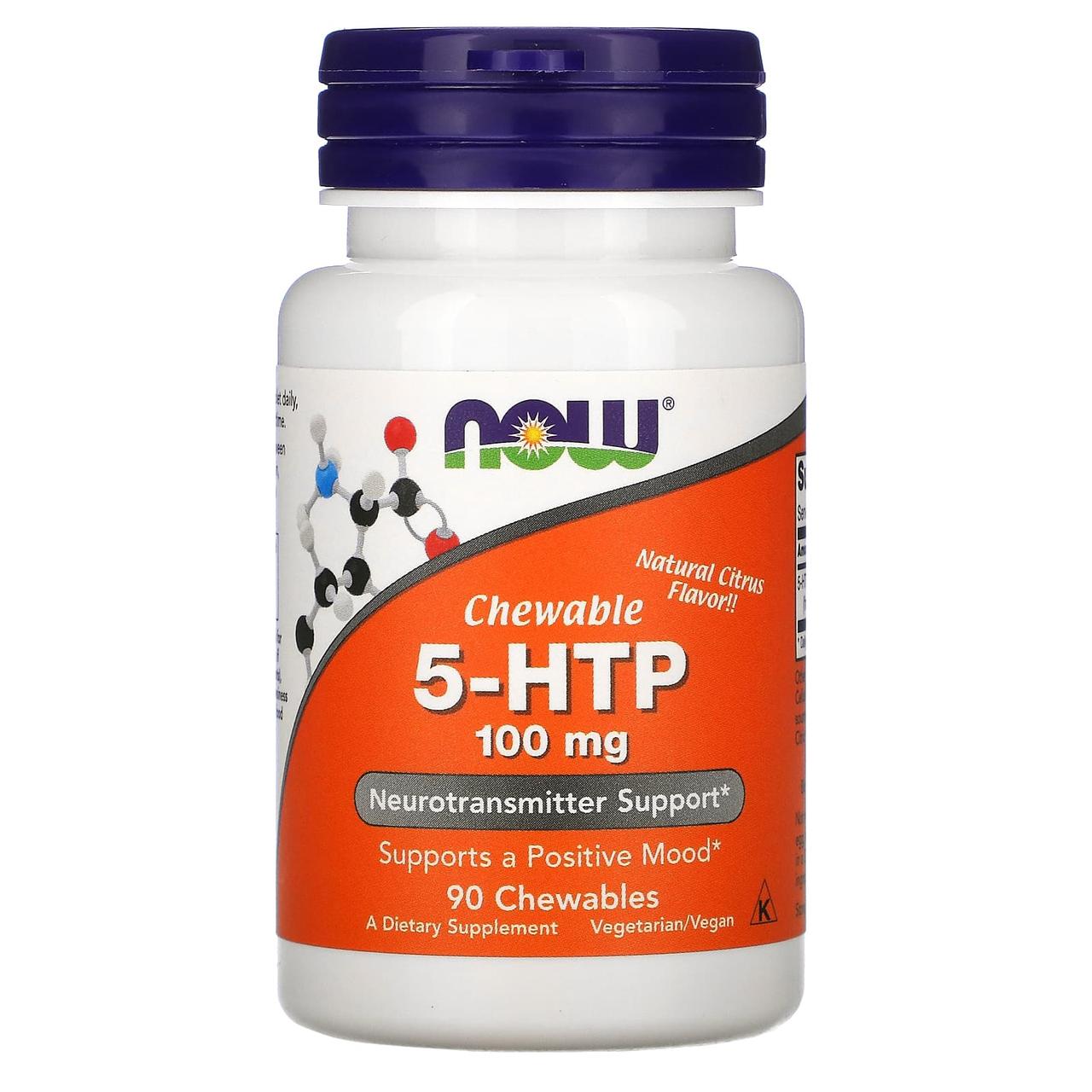 5-HTP (5-гидрокситриптофан), 5-HTP, Now Foods, цитрусовый вкус, 100 мг ...
