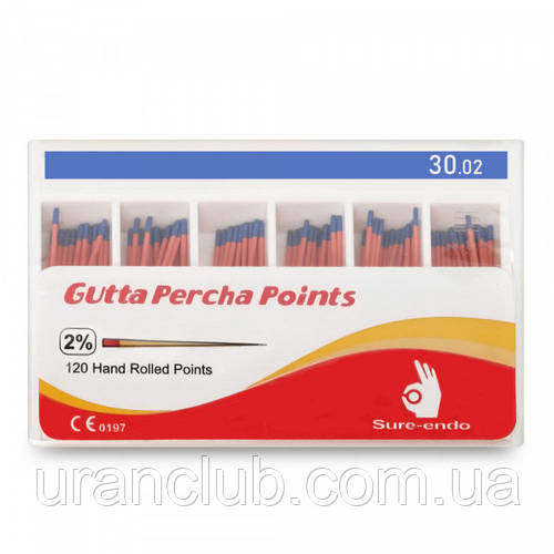 Штифты гуттаперчевые SURE DENT 120 шт, Sure-endo, №30.02 (ID#2389535148 ...