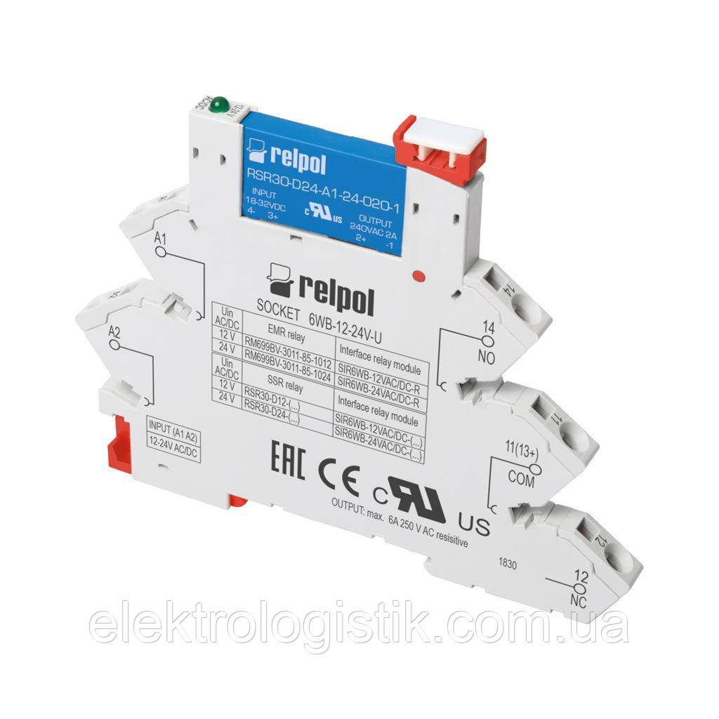 Інтерфейсне реле Relpol SIR6WB-24VAC/DC-C колодка 6WB-12-24V-U і реле ...