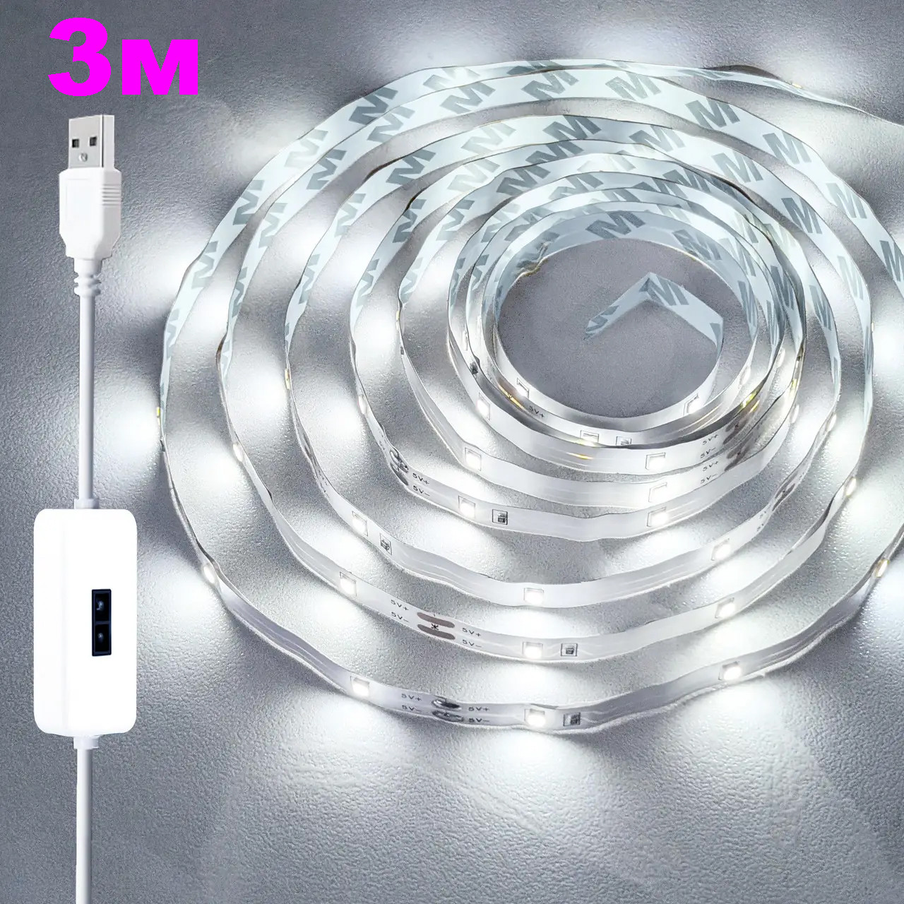 Світлодіодна LED стрічка 3 метри з безконтактним керуванням, USB 5V ...