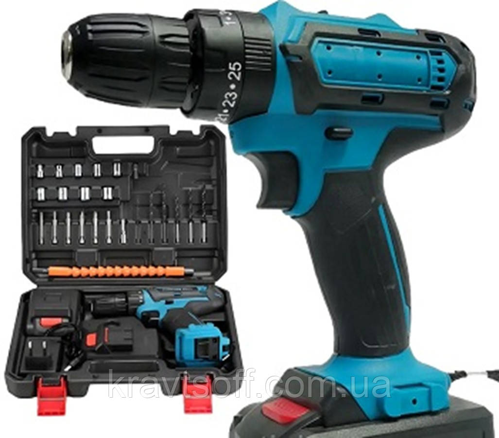 Акумуляторний шуруповерт Lithium 21V + 2 акумулятори + кейс + набір ...