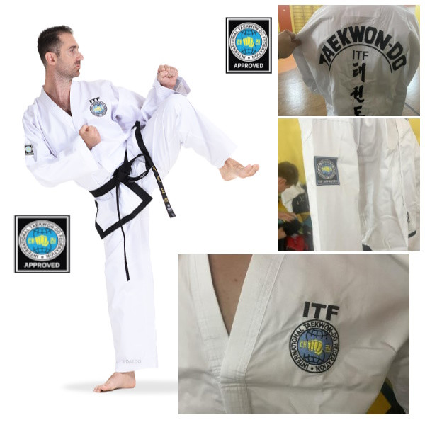Добок для теквондо ІТФ із білим коміром Daedo DAN ITF TA 10815 TWILL костюм форма одяг для ...