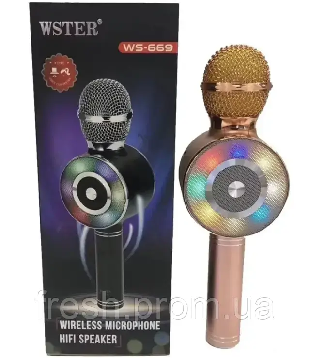 Караоке-мікрофон WSTER WS-669 бездротовий Bluetooth дитячий мікрофон караоке з динаміком блютуз ...