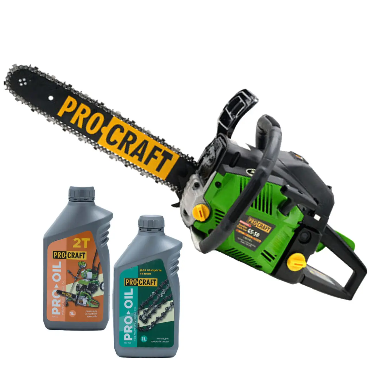 Бензопила Procraft GS50(1Ш+л) + Олива 2T 1 л + Олива для ланцеюга Procraft 1 л (ID#2049184380 ...