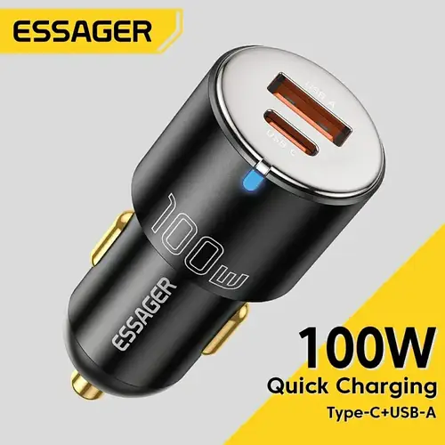 12/24V Essager 100 W Car Charger Автомобільний зарядний пристрій (USB Type-C + USB Type-A) 100 ...