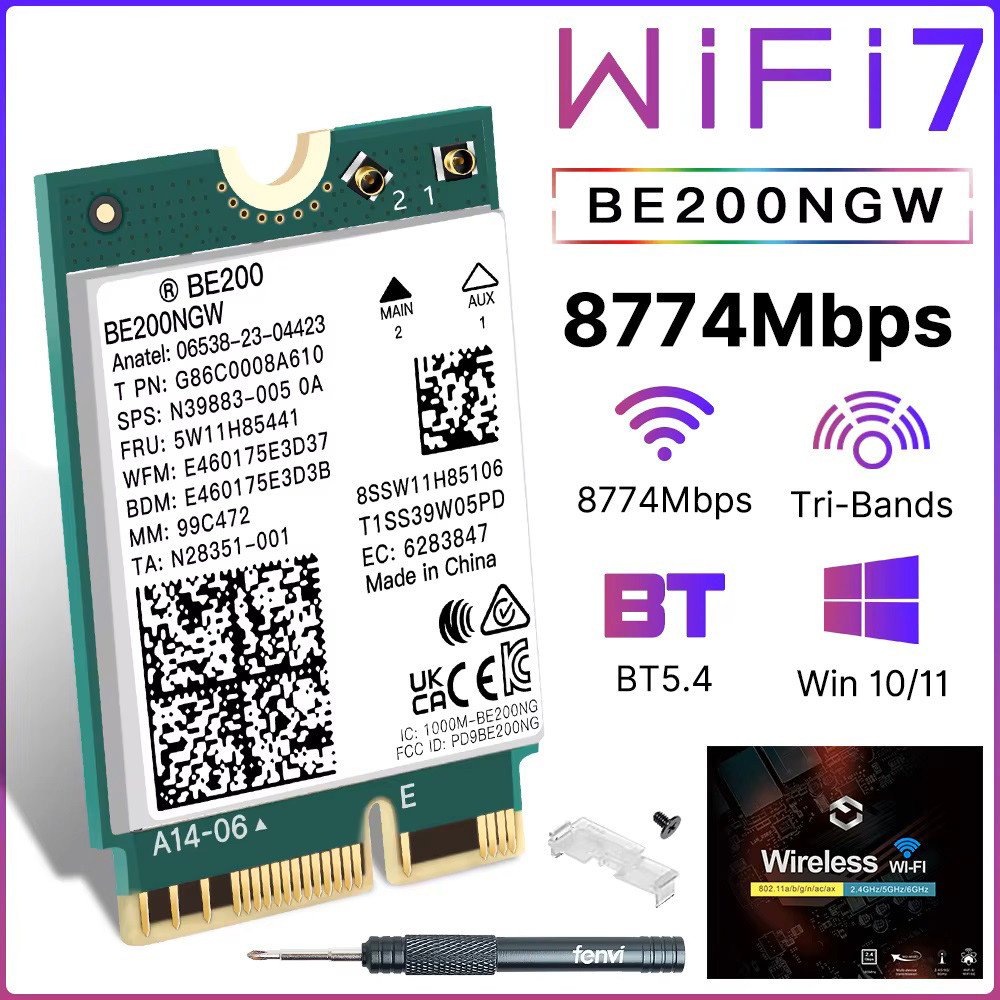 Wi-Fi адаптер Intel BE200 Wi-Fi 7 802.11be M.2 тридіапазонний 2.4G/5G ...