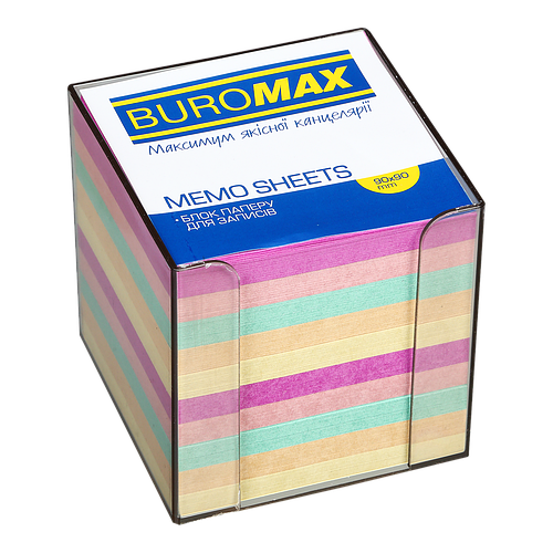 Бокс пластиковый Buromax с цветной бумагой 90х90х90мм 1000л Дымчатый ...