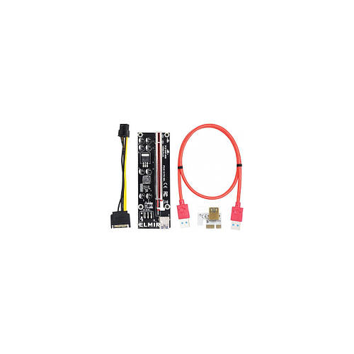 Райзер Dynamode PCI-E x1 to 16x 60cm USB 3.0 Red Cable SATA to 6Pin ...