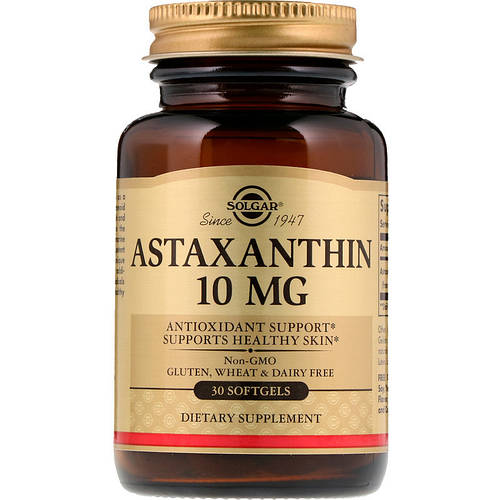 Астаксантин, Astaxanthin, Solgar, 10 мг, 30 гелевих капсул MS (ID ...