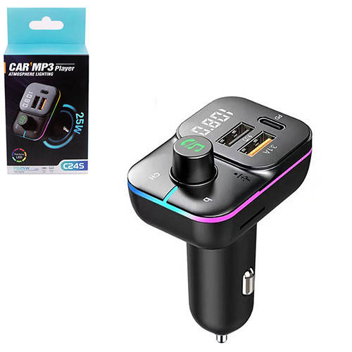 Модулятор FM 5в1 C24S для автомобіля з 2USB Type C Bluetooth 5.0 RGB підсвічування 12-24V ЕК-77 ...