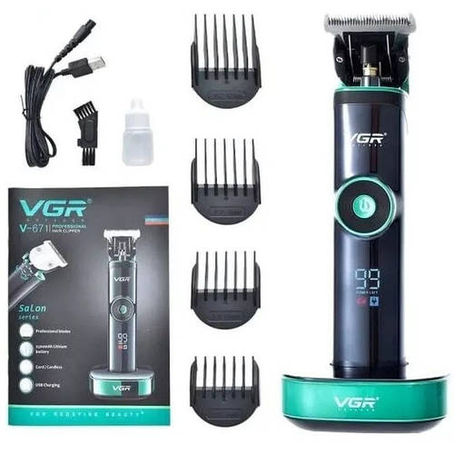 Машинка триммер для стрижки волосся VGR V-671 акумуляторний з набором насадок та LED дисплеєм ...