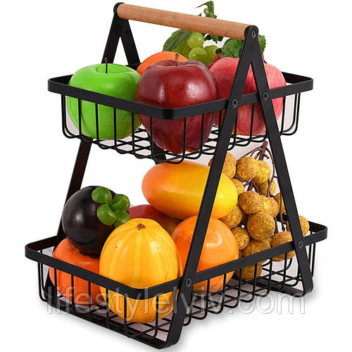 Корзина для фруктов 2 яруса 29х27х17см Подставка для фруктов Органайзер для хранения овощей