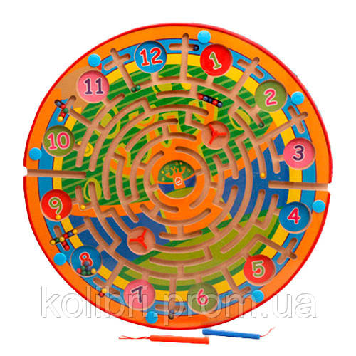Лабиринт "Часы" Voltronic деревянный 40х40 см с магнитными шариками и ...