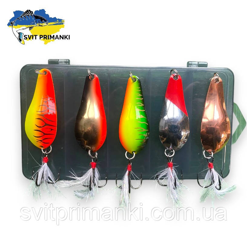 Набор Блесна Колеблющаяся Атом, ATOM 14g (Fishing)(5шт) в коробке ...