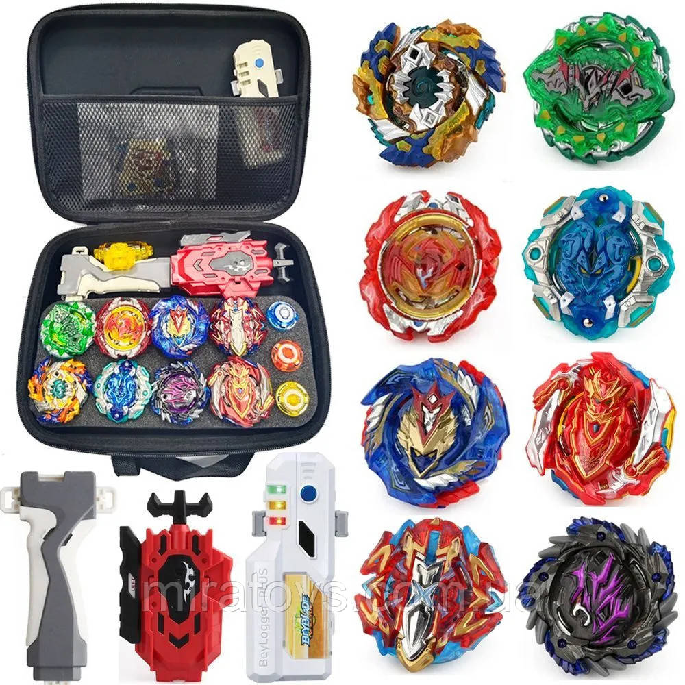 Набір Бейблейд Beyblade 8 штук у зручному кейсі з пусковими пристроями ...