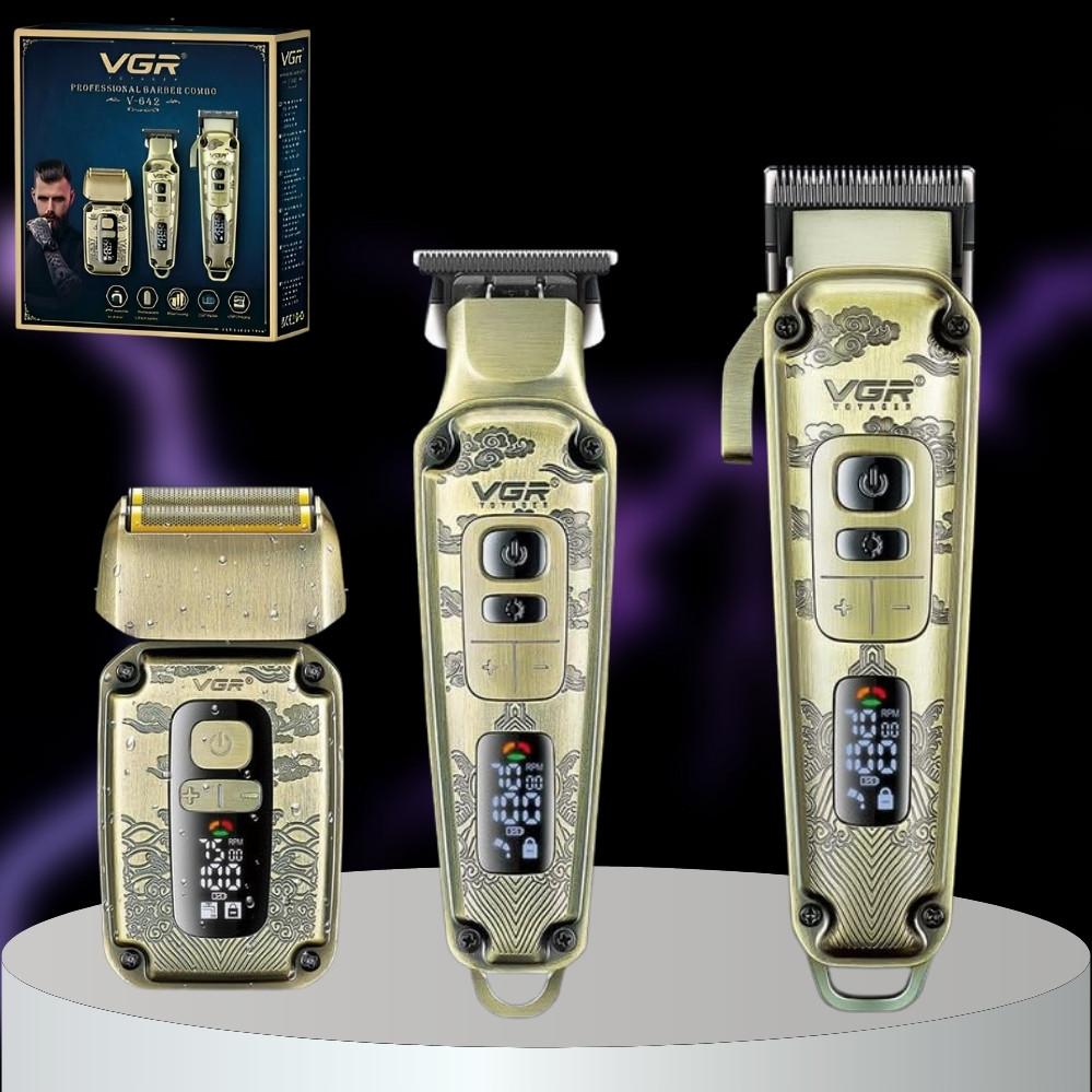 Акумуляторна машинка з триммером та шейвером 3в1 VGR V-642 Набір для стрижки волосся і бороди з ...