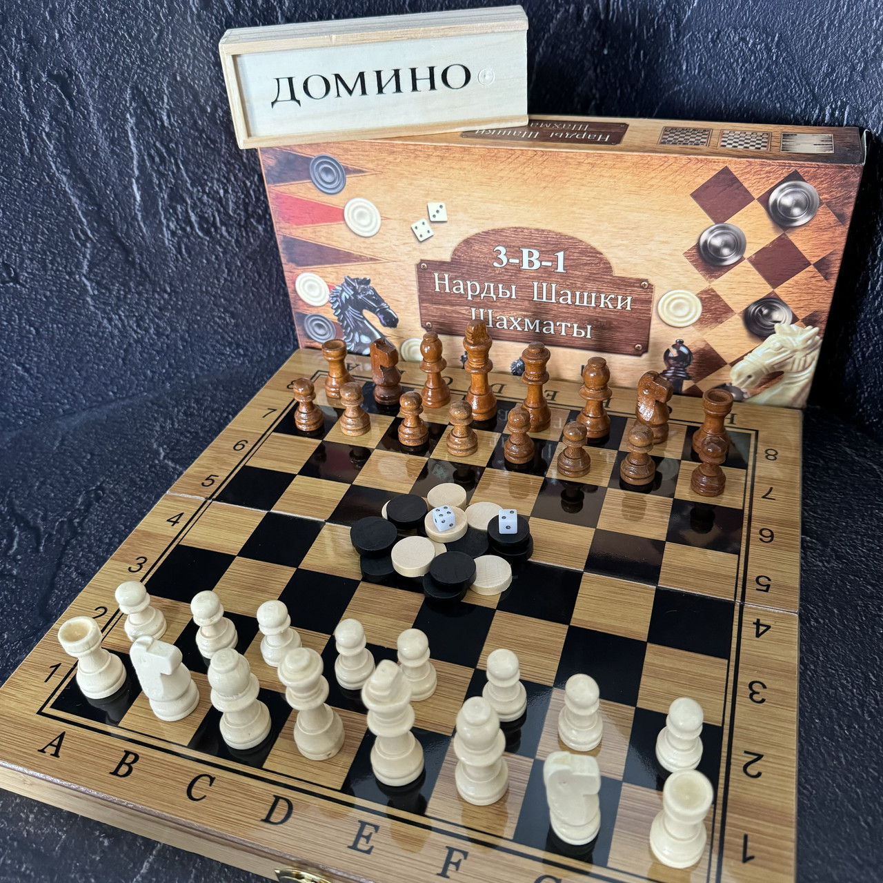 Набор шахматы, шашки, нарды, домино 4 в 1 деревянные бамбук SP-Sport ...