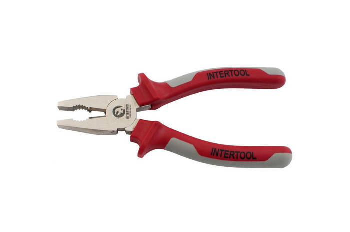 Плоскогубці багатофункціональні Intertool 180 мм із твердістю 45-55 HRC, червоно-сірі (ID ...