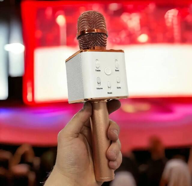 Портативный караоке микрофон с поддержкой Bluetooth Q7 к7, 2 динамика, беспроводное dm karaoke ...