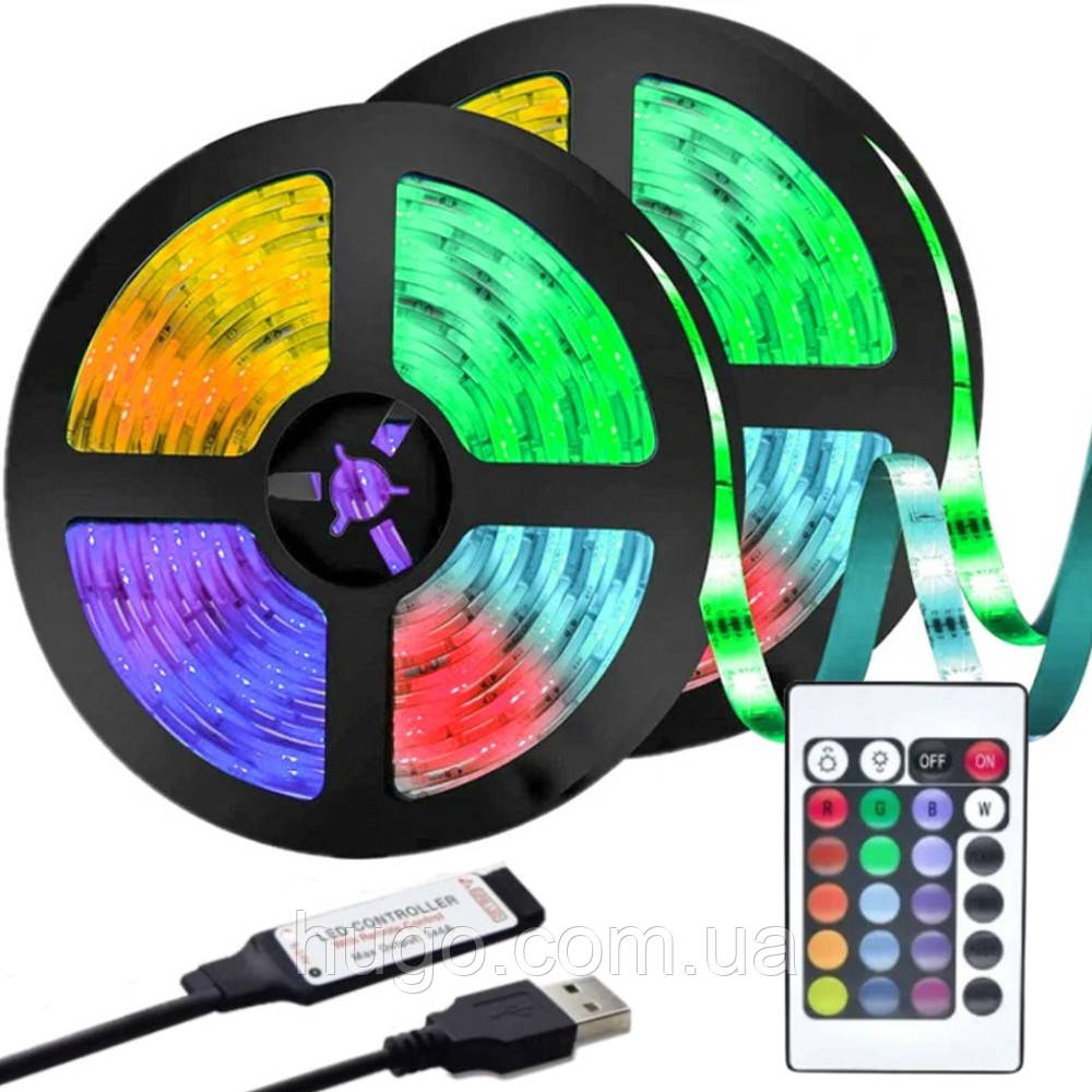 Светодиодная RGB лента 2х5м, с пультом и Bluetooth, от USB, 5050 ...