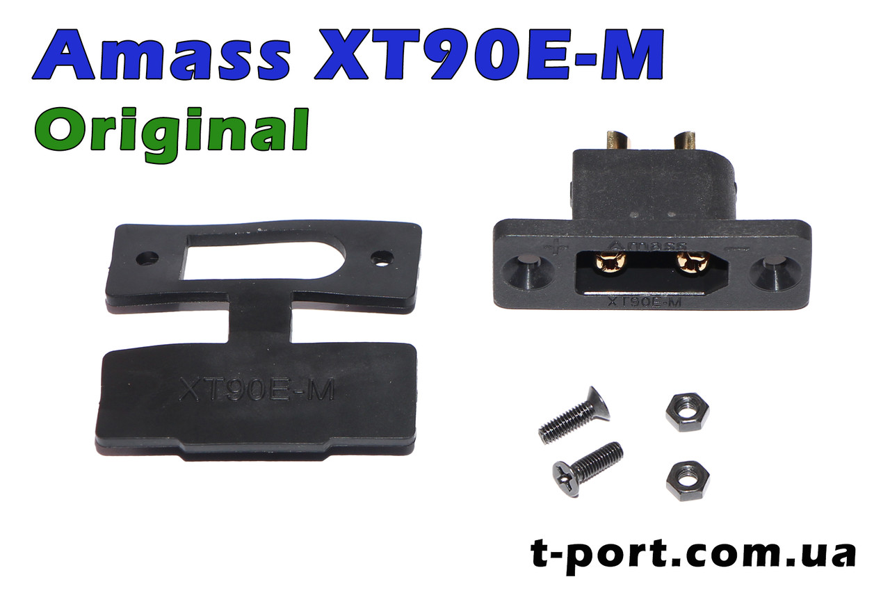 Amass XT90E-M 45/90A Оригінал — Роз'єм-штекер врізний із заглушкою чорний (тато/male): продаж ...