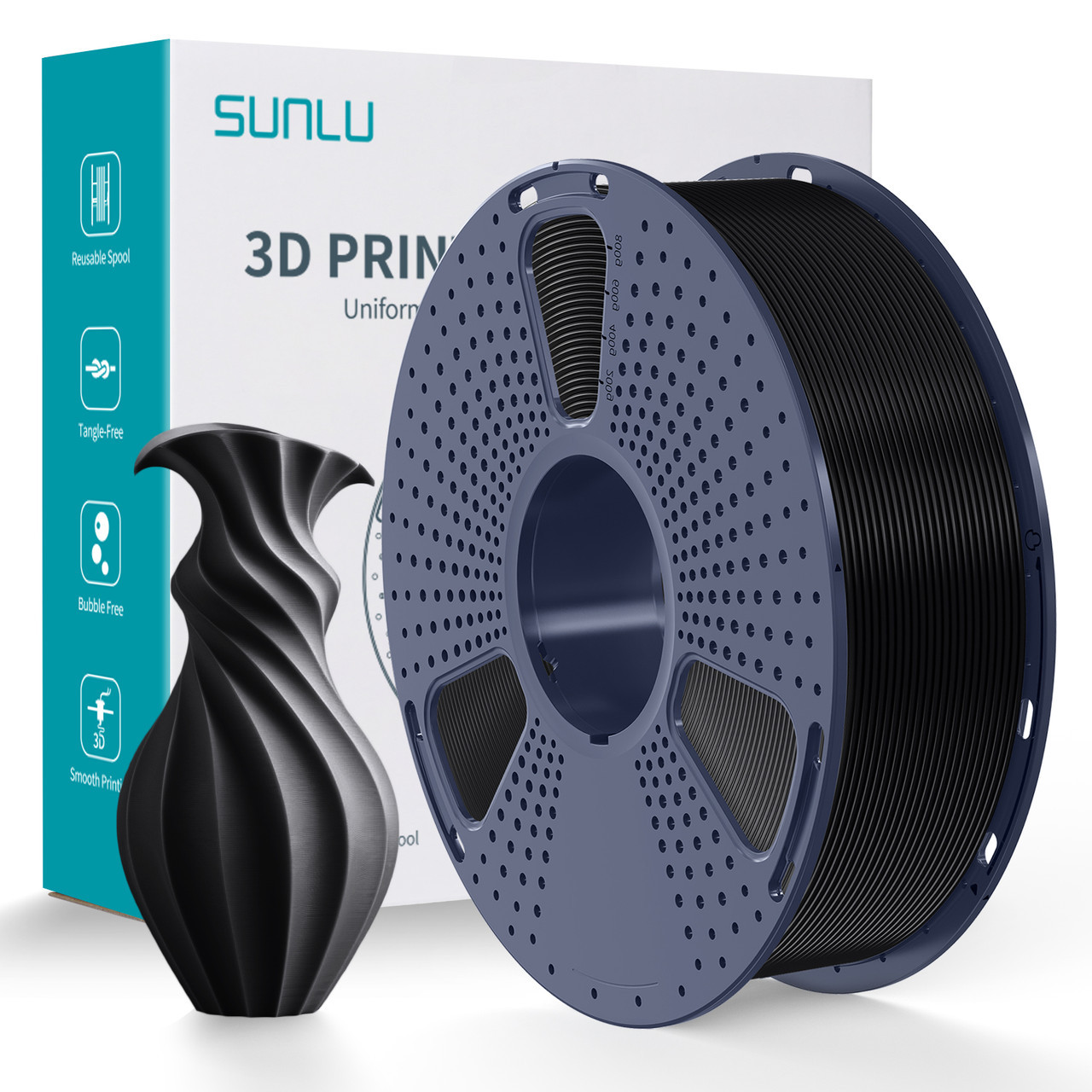 Пластик SUNLU PLA Black, Reusable Spool, 1.75мм, 1кг, 330м, 200-240°C ...