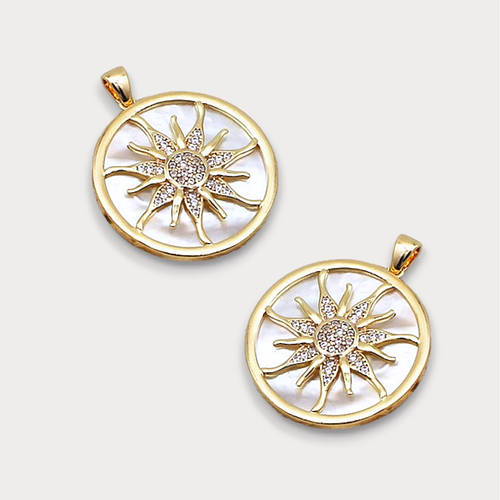 Кулон Solar circle з перламутром та стразами мідний 18К позолота 32х25 ...