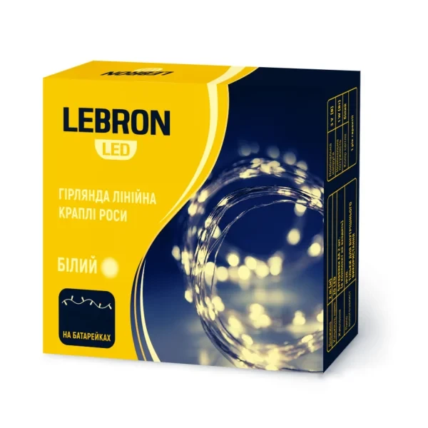 Гірлянда LED LEBRON 5м, краплі роси, 20LED, 3*AA, біла, IP20 (ID ...