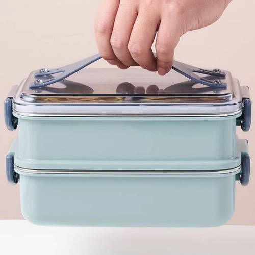 Ланчбокс термобокс для їжі 1,4 л подвійний двоярусний з ручкою прямокутний три секції неіржавка ...
