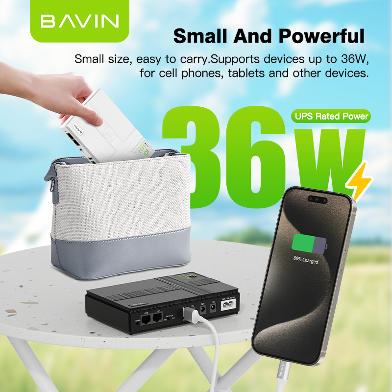 BAVIN PC1083 Міні ДБЖ безперебійного живлення 36W 10400mAh Powerbank довговічний акумулятор (ID ...