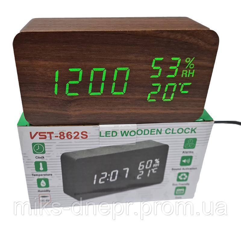 Годинник Vst 862s 4 із зеленим підсвічуванням термометр вологість ціна 349 75 ₴ купити на