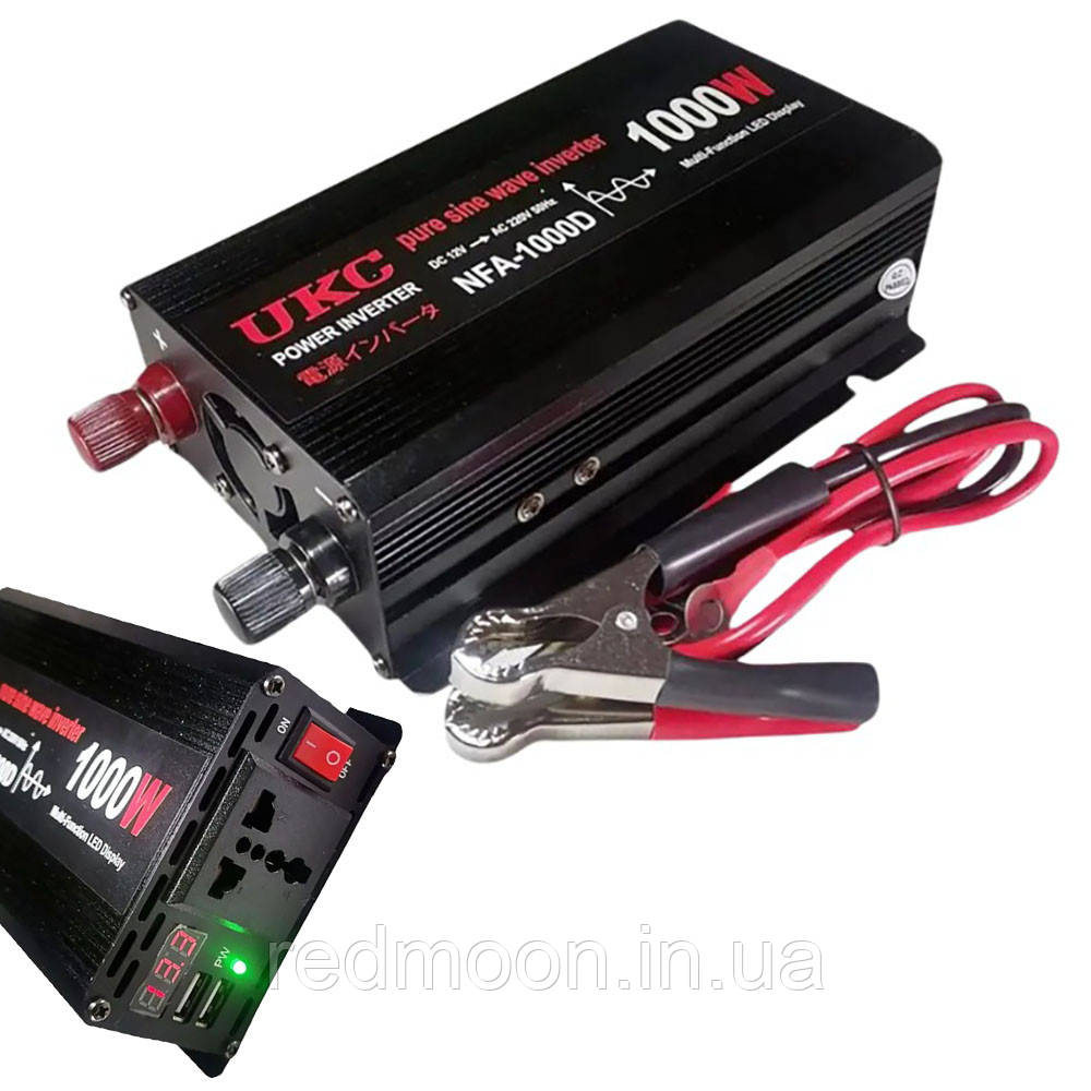 Перетворювач напруги AC-DC 12-220V, чиста синусоїда, 1000W / Інвертор для автомобільних ...