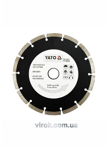 Диск алмазний сегмент YATO : "SEGMENT" Ø= 180x8,0x22,2 мм. H= 2,5 мм ...