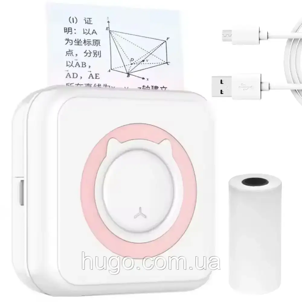 Портативный Bluetooth термопринтер + рулон, Розовый / Мини принтер ...