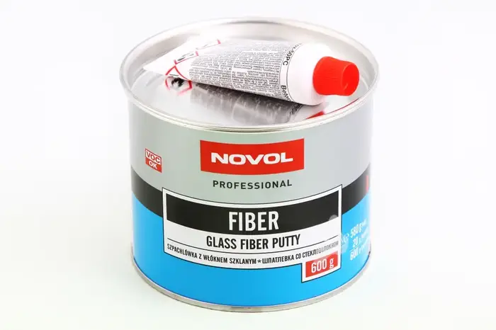 Шпаклівка зі скловолокном Novol Fiber 0.60кг + затверджувач 0.02кг (ID ...