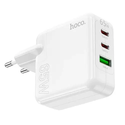 Адаптер для быстрой зарядки до 65W Hoco C115A с двумя USB-C и одним USB ...