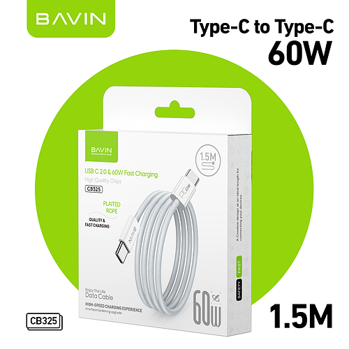 Кабель Bavin CB325 Type-C to Type-C 1,5 м 60 Вт швидке заряджання та передача даних для ваших ...