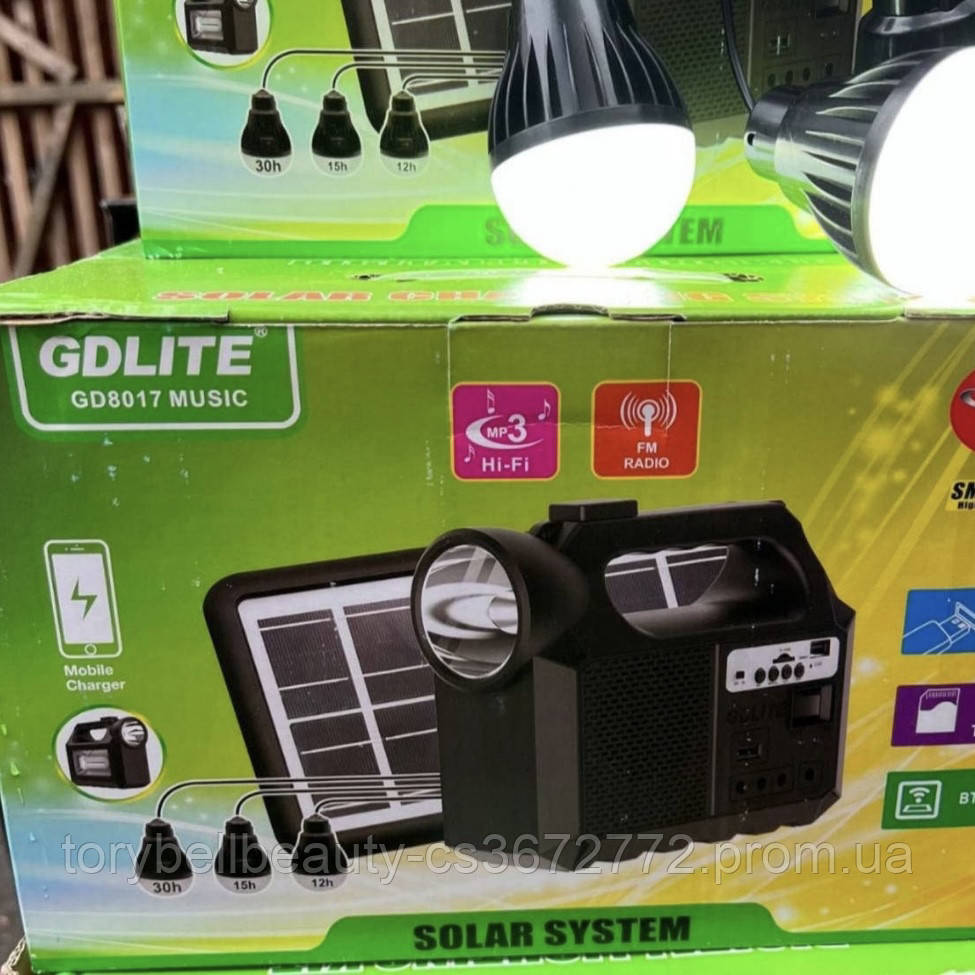 Портативна станція ліхтар GDLITE GD8017 music з радіо та лампочками сонячна панель, ціна: 2000 ...