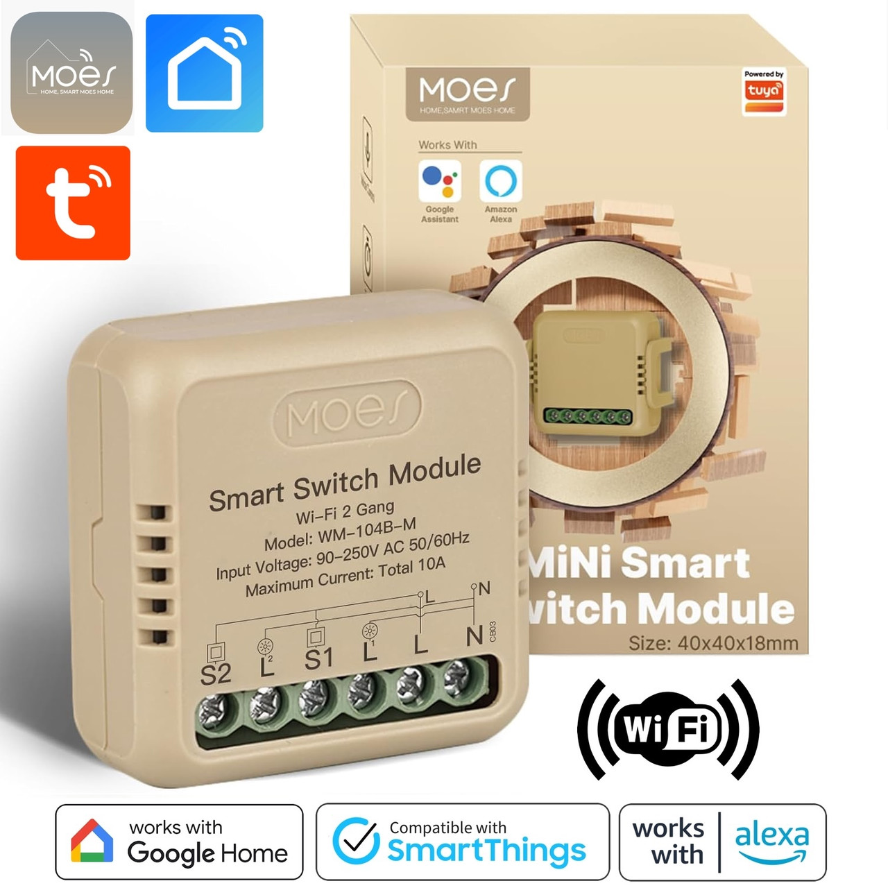 Двоканальне WiFi реле MOES WiFi Mini DIY Smart Light Switch Module Relay 10A (WM-104B-M) (ID ...