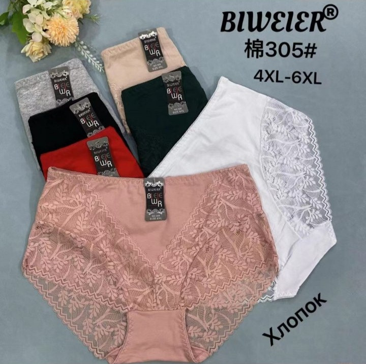 Труси жіночі Biweier 305 4XL, 5XL, 6XL. (54-58р.) Бавовняні з мереживом (ID#2448007262), ціна ...