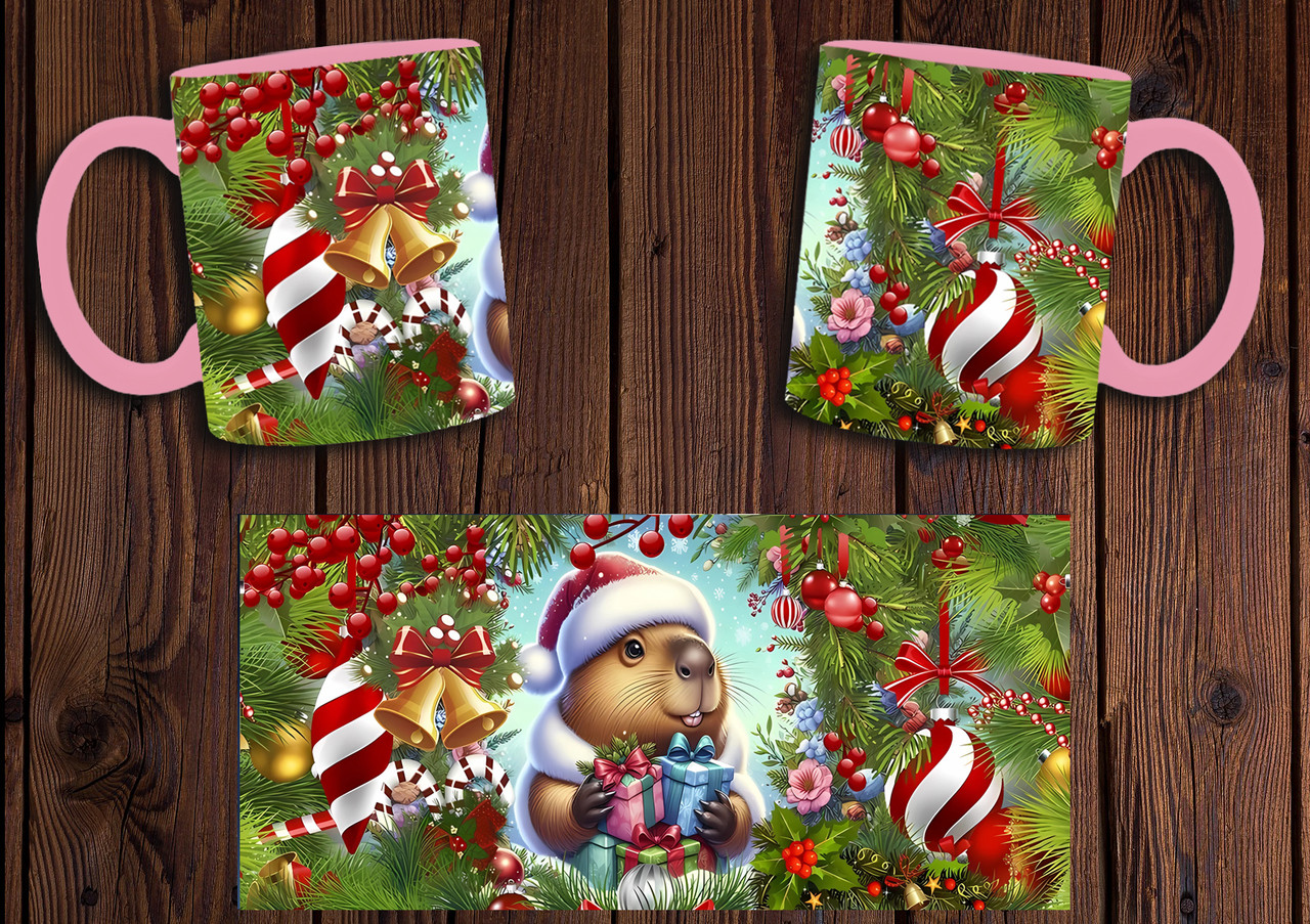Чашка Капибара с подарками Кружка новогодняя Розовый Id 2449309878 цена 190 ₴ купить на
