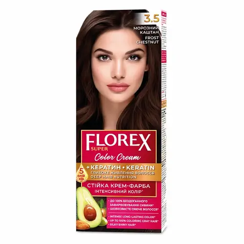 Стойкая крем-краска для волос Florex Super КЕРАТИН 3.5 Морозный каштан ...