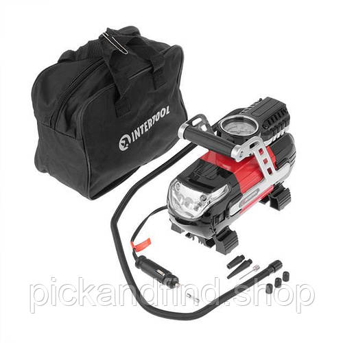 Компактний автокомпресор Intertool 12В - насос 7 bar, 30 л/хв, однопоршневий повітряний насос ...