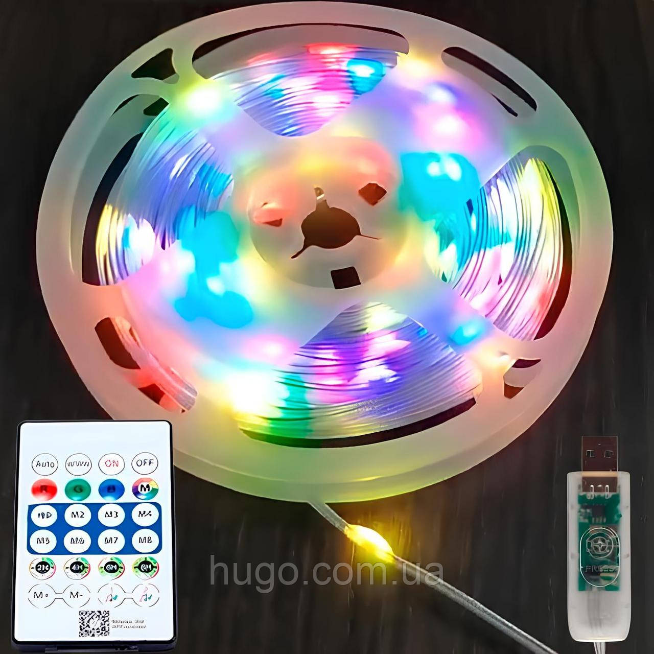 Світлодіодна стрічка з пультом, від USB, 10м, Bluetooth, RGB / Лед ...